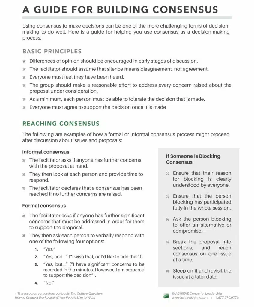 A Guide for Building Consensus - ACHIEVE Centre for Leadership