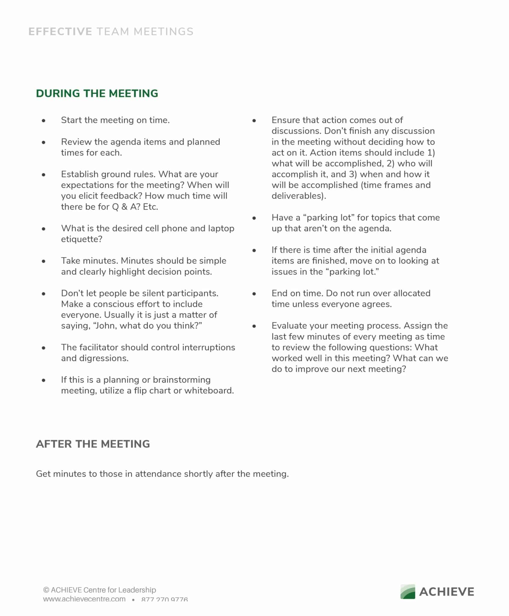 Effective Team Meetings - ACHIEVE Centre for Leadership Effective Team Meetings - ACHIEVE Centre for Leadership