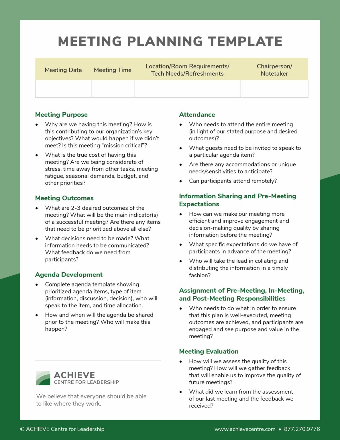 Meeting Planning Template - ACHIEVE Centre for Leadership