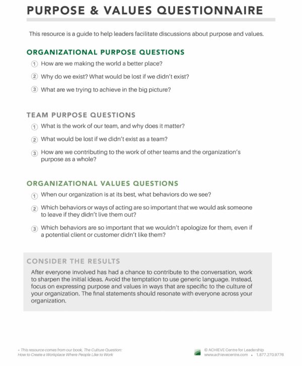 Purpose & Values Questionnaire - ACHIEVE Centre for Leadership