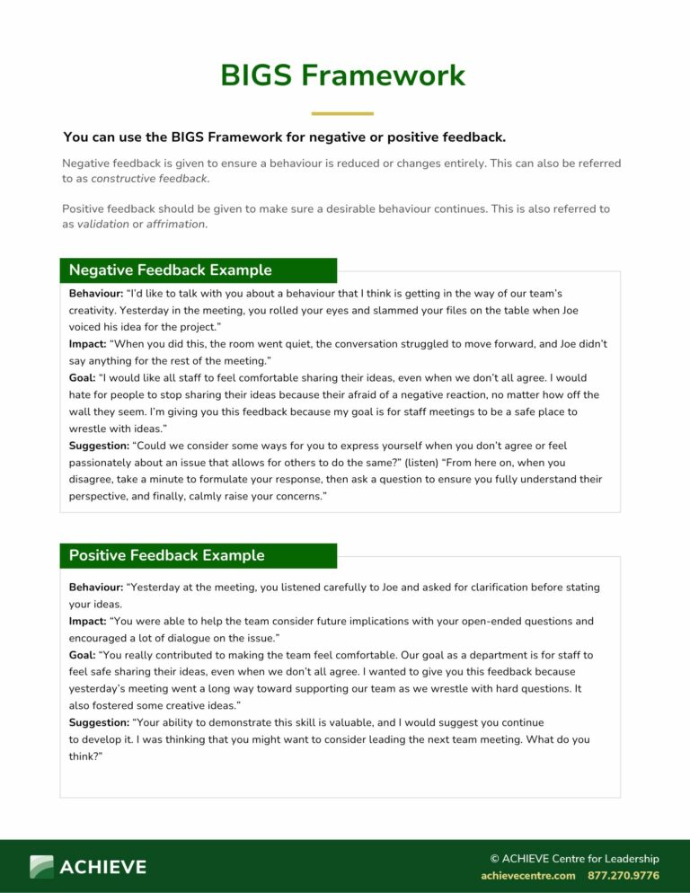 BIGS Framework - ACHIEVE Centre for Leadership