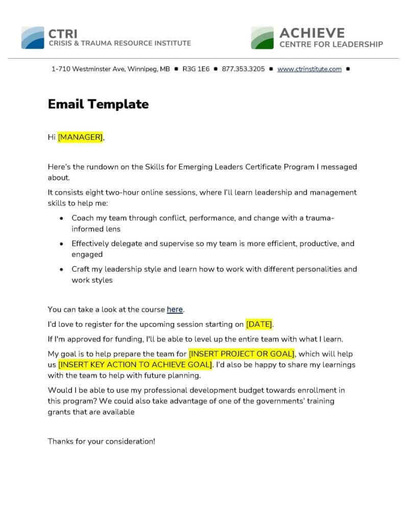 Skills for Emerging Leaders Email Template - ACHIEVE Centre for Leadership