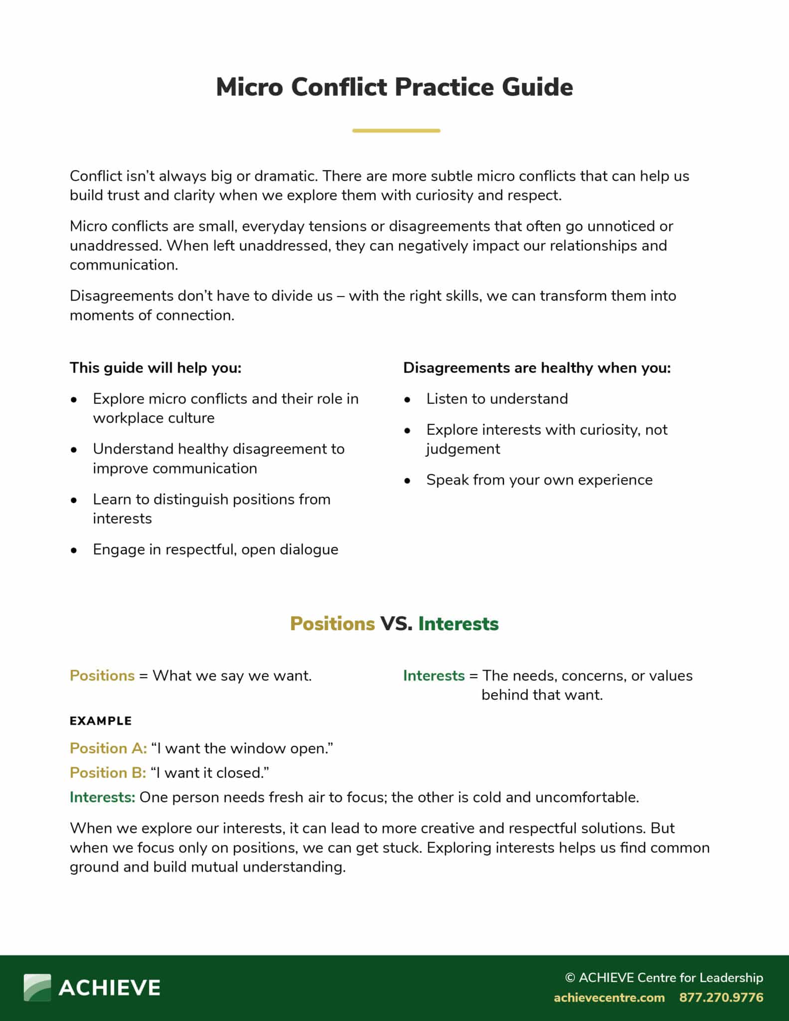 Micro Conflict Practice Guide - ACHIEVE Centre for Leadership