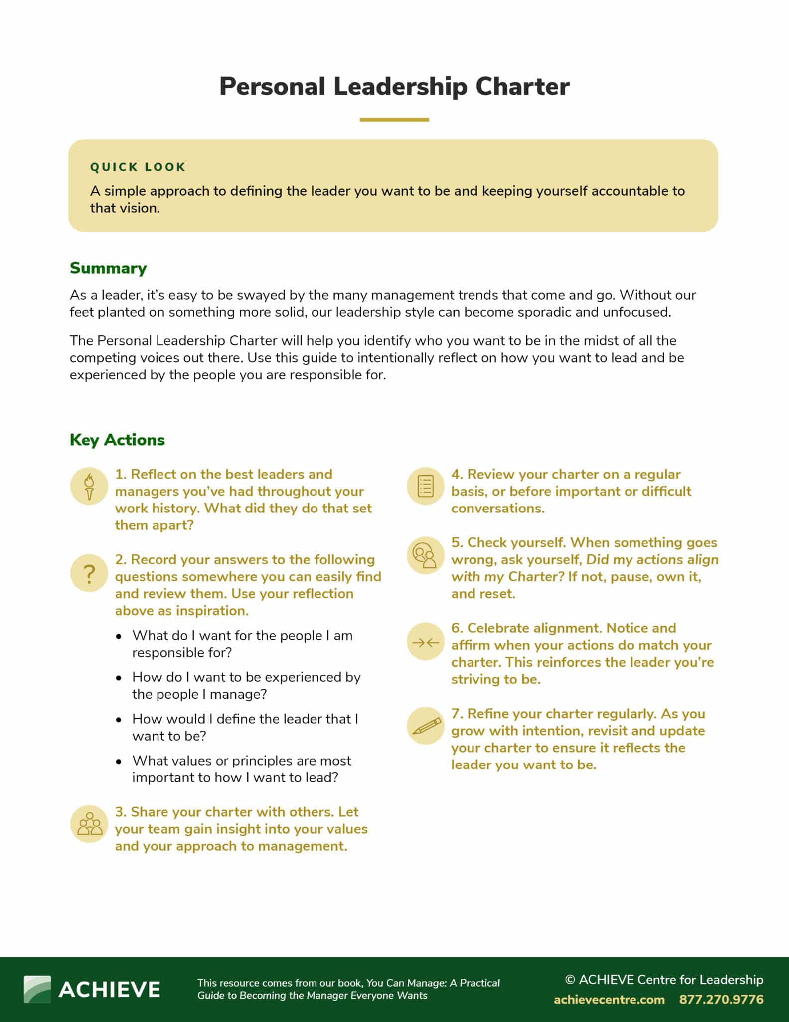 Personal Leadership Charter - ACHIEVE Centre for Leadership